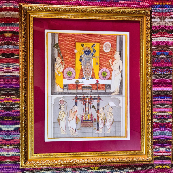 Priests before Lord Shrinathji gold frame with carving Wall Art by ...